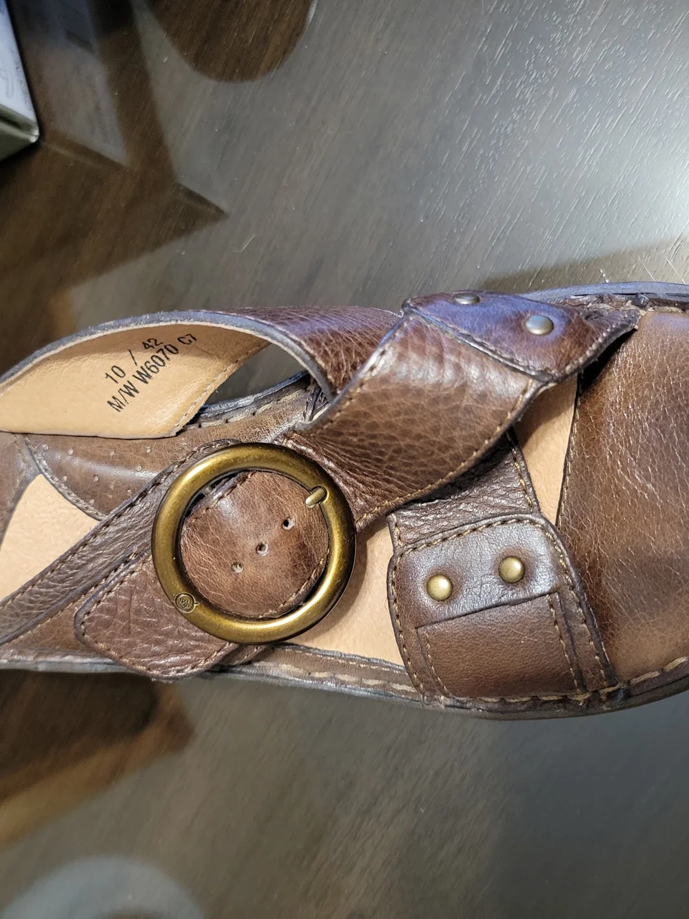 Born | Shoes | Born Brown Leather Slide Sandals With Brass Buckle ...